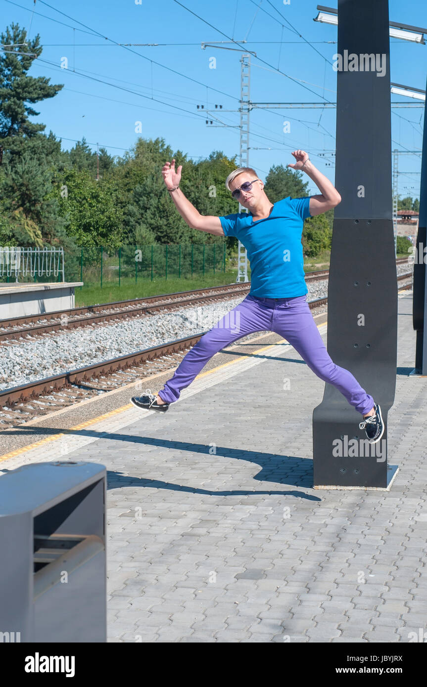 Man jumping jump male railway hi-res stock photography and images - Alamy
