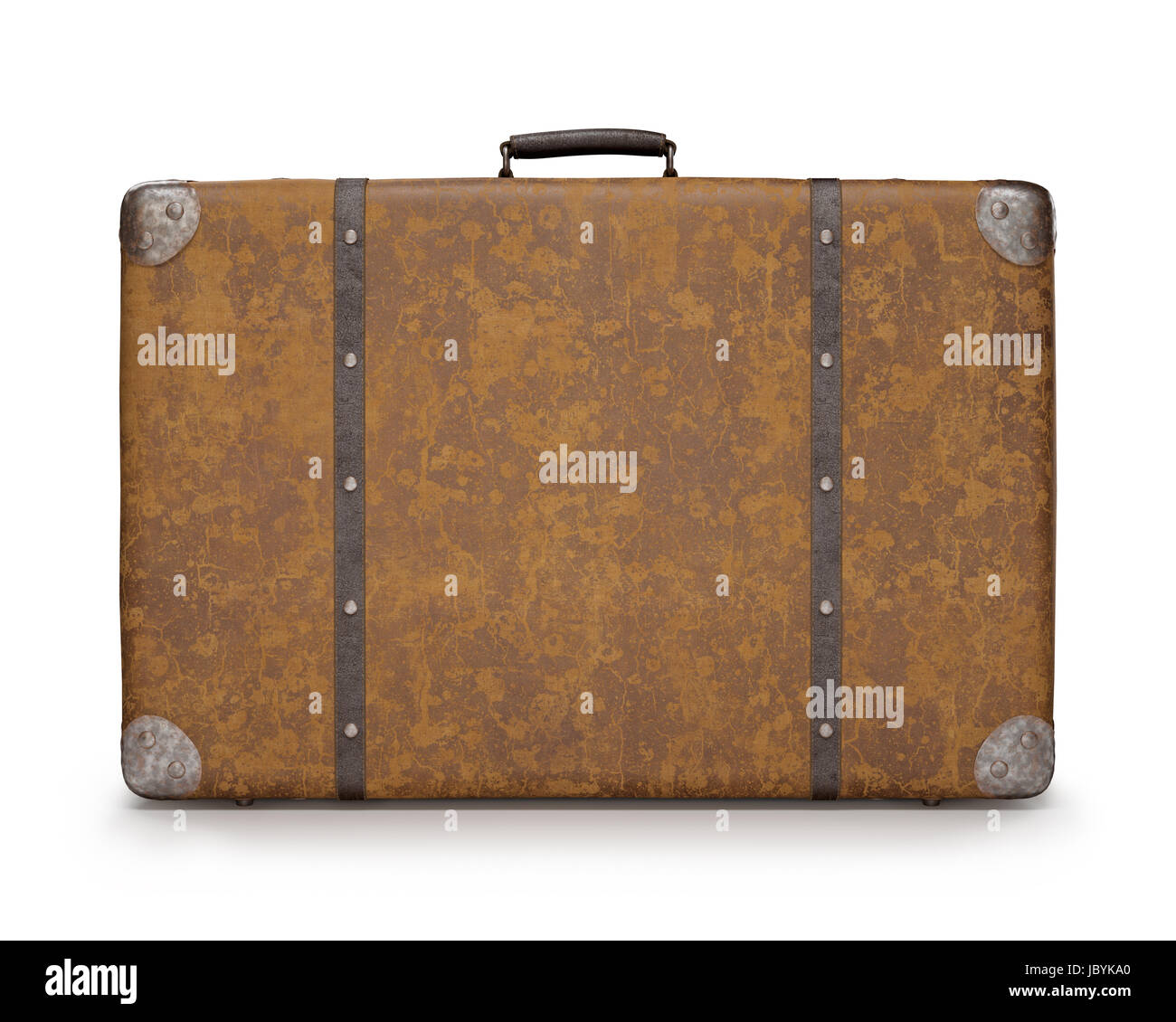 Old suitcase with wear on the surface of the leather and rust on metal ...