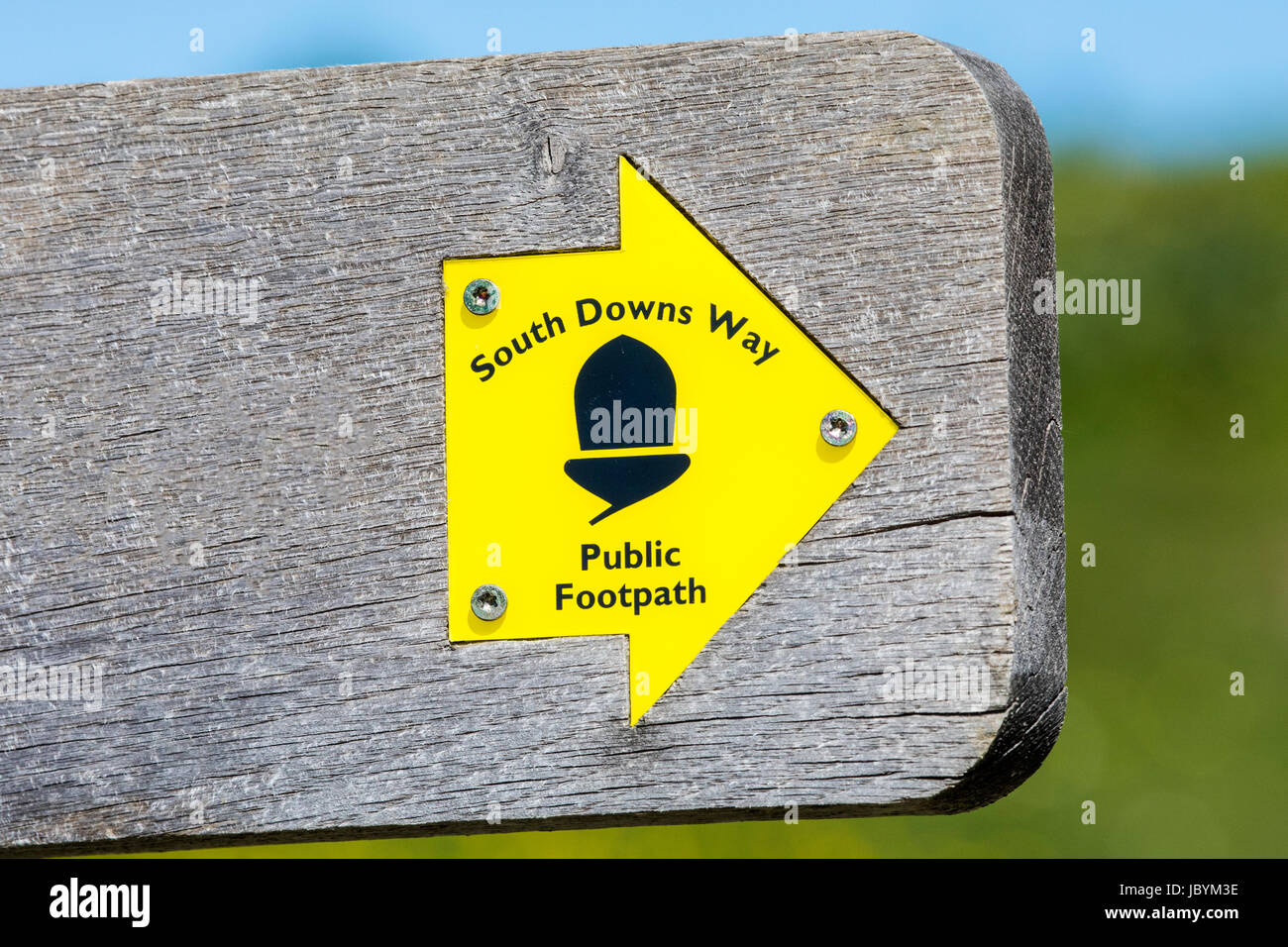 A signpost for the South Downs Way Public Footpath in East Sussex, UK ...
