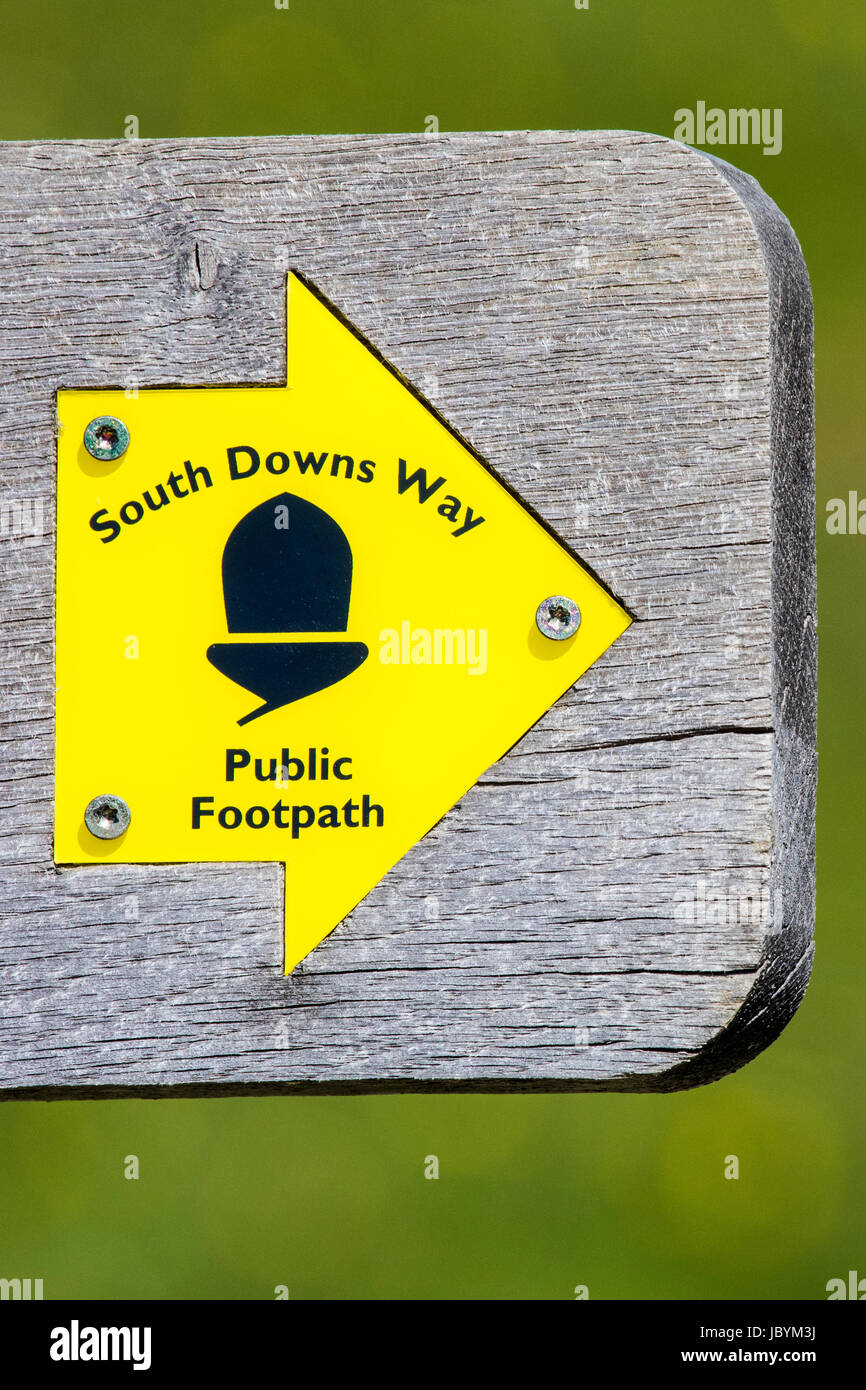 A signpost for the South Downs Way Public Footpath in East Sussex, UK ...