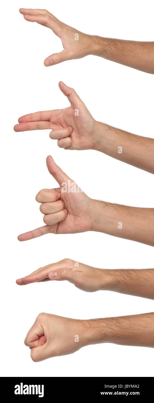 Different male hand signs. Isolated on white background Stock Photo - Alamy