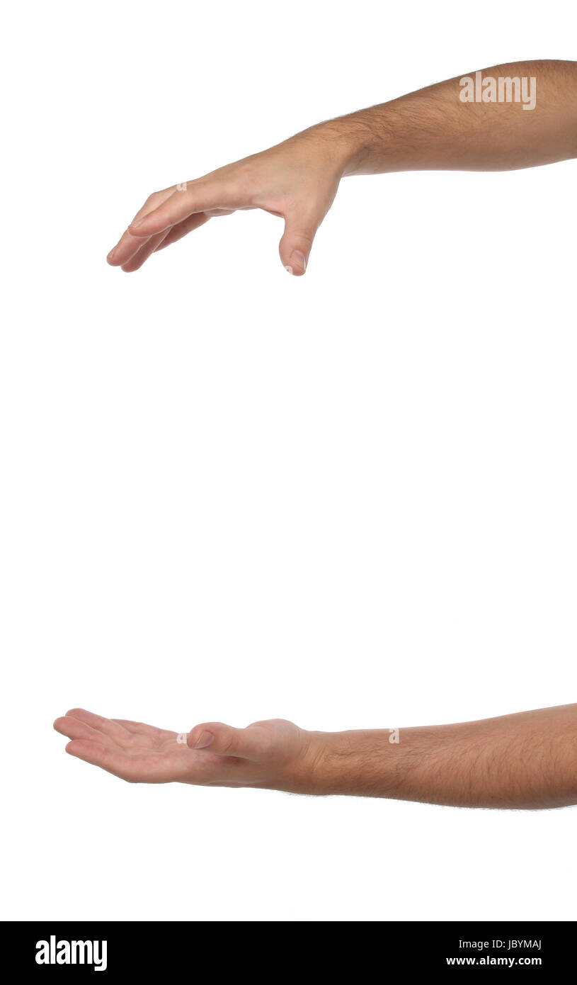 Two male hands with space to put something. Isolated Stock Photo - Alamy