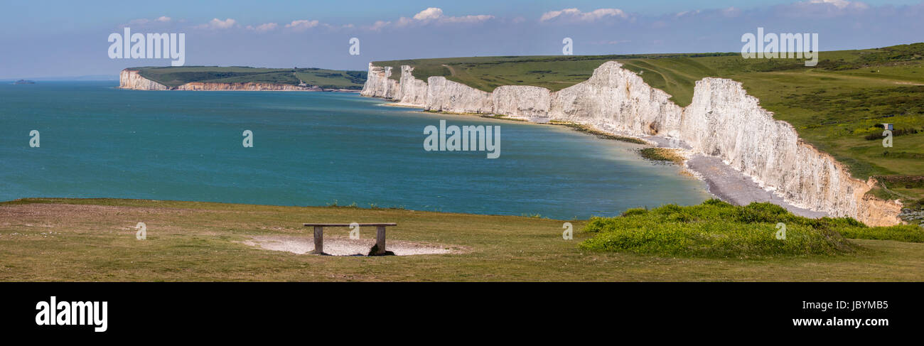 The view from Birling Gap of the Seven Sisters white chalk cliffs in ...
