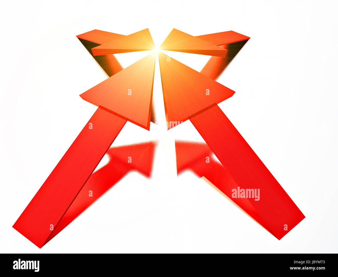 four arrow pointing towards the same target Stock Photo - Alamy