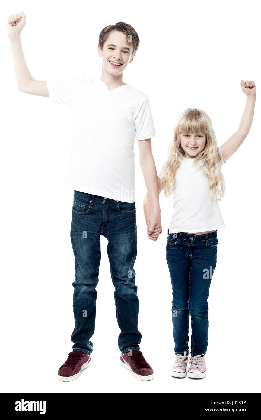 Happy family raising hands Cut Out Stock Images & Pictures - Alamy