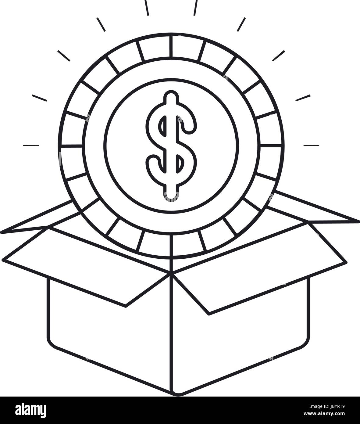 silhouette coin with dollar symbol inside coming out of cardboard box ...