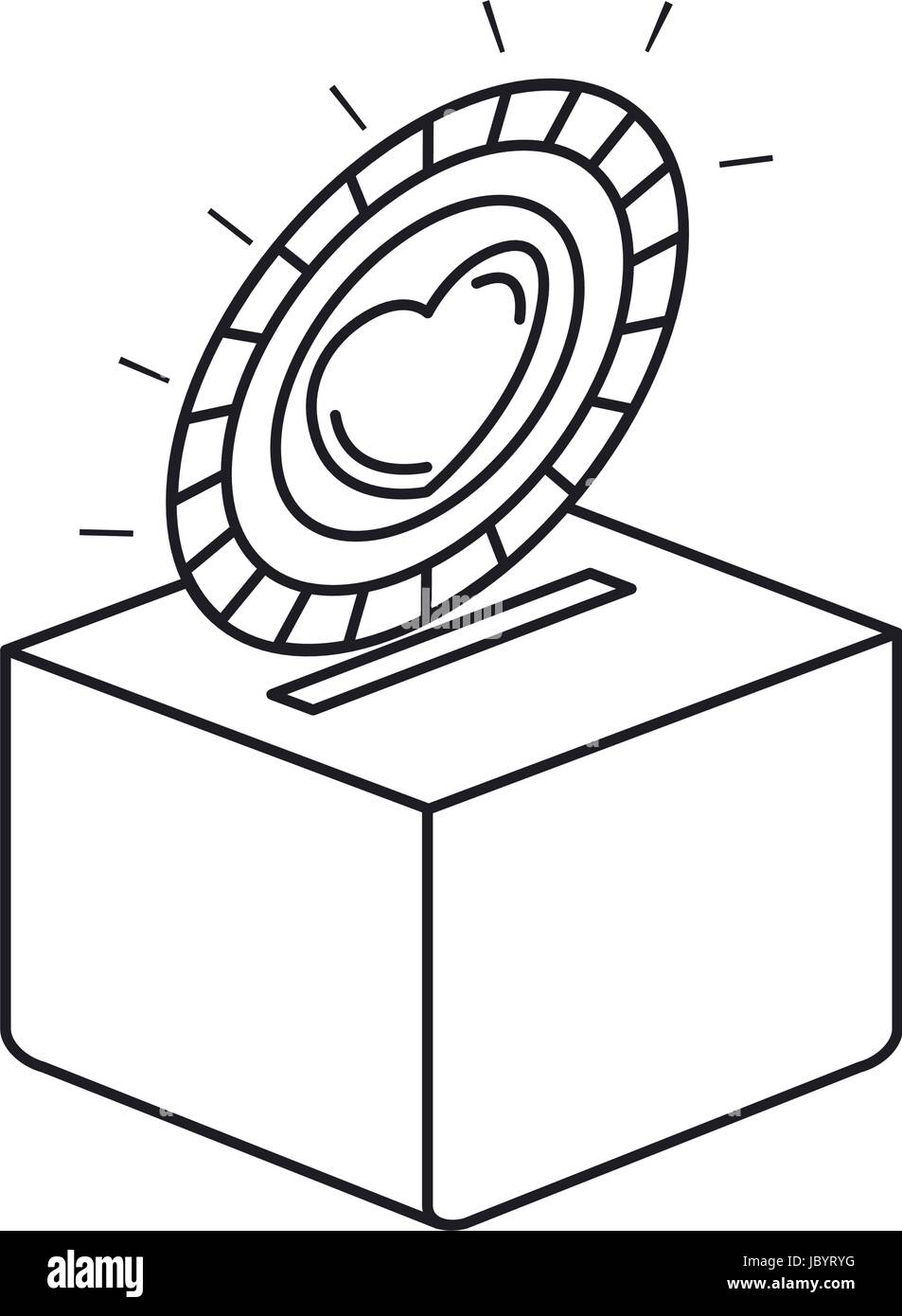 silhouette flat coin with heart symbol inside depositing in a carton ...