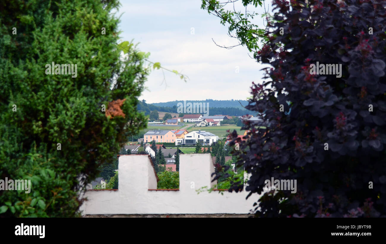 view over a castle wall Stock Photo - Alamy