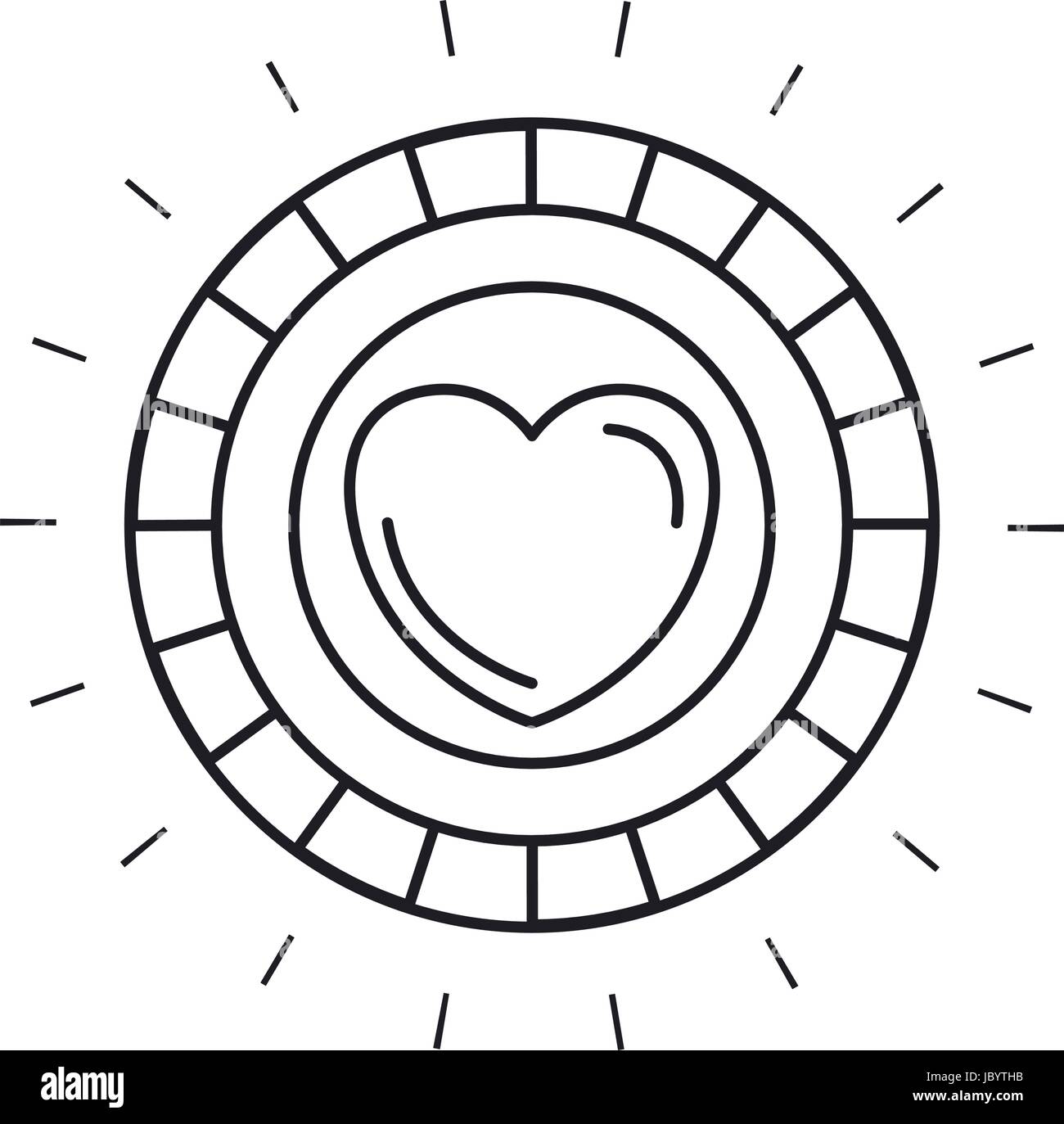 silhouette front view coin with heart symbol inside Stock Vector Image ...