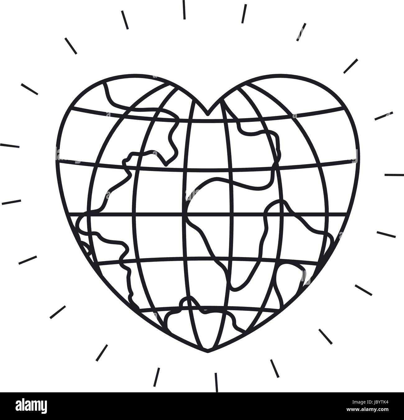 silhouette front view globe earth world in heart shape Stock Vector ...