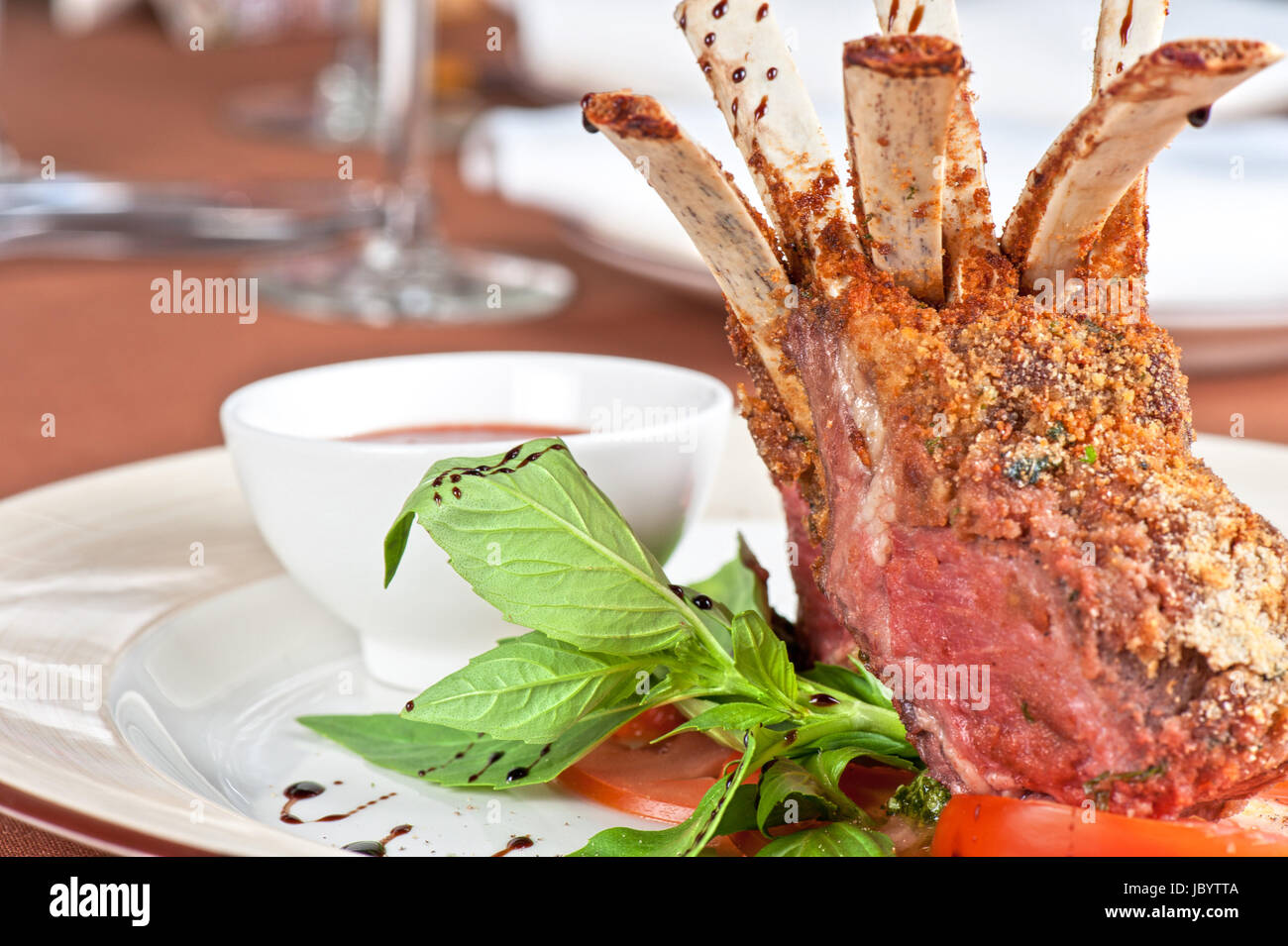roasted lamb rib chops with vegetables Stock Photo - Alamy