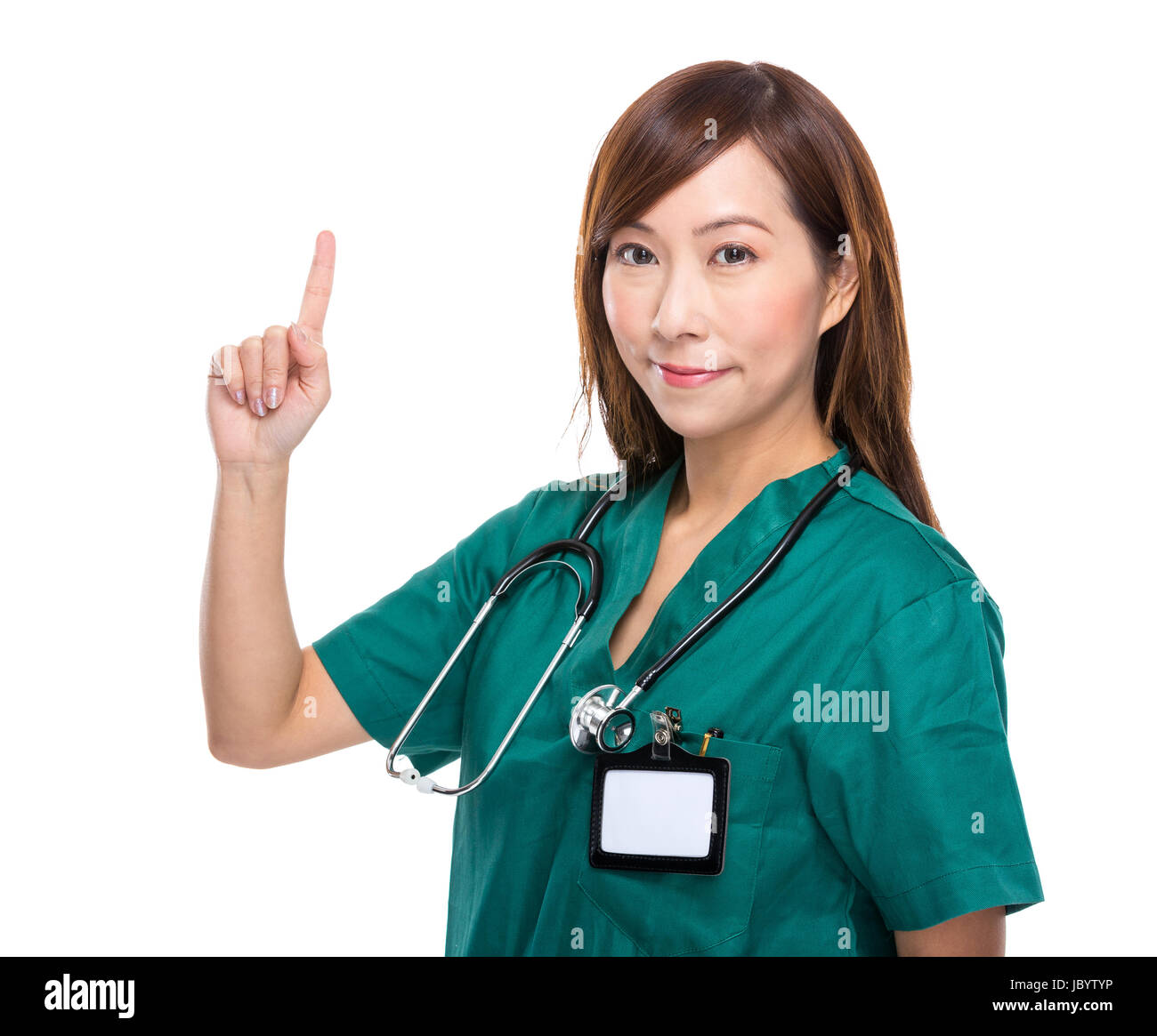 Middle age woman point green hi-res stock photography and images - Alamy