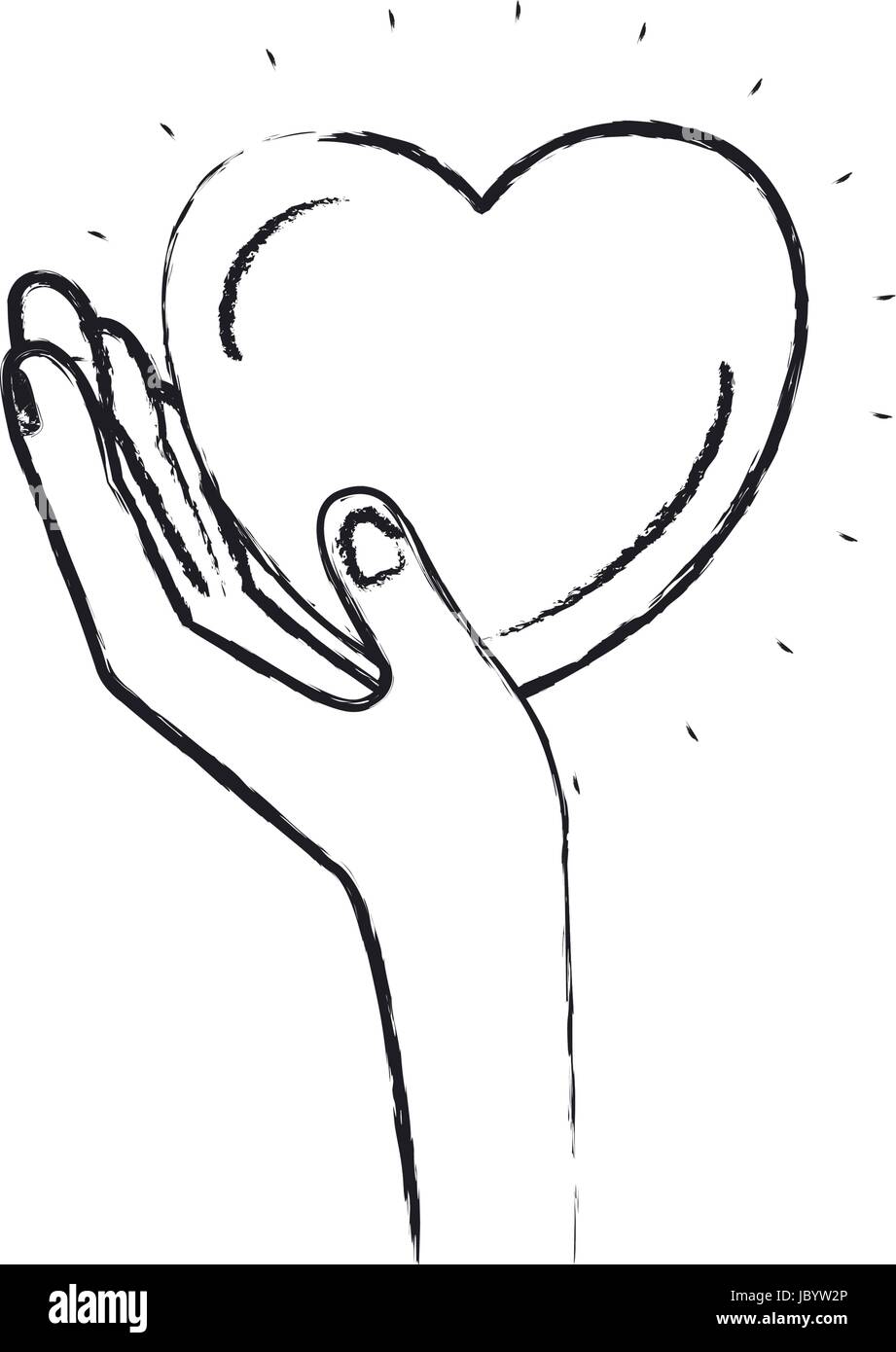 blurred silhouette left hand holding in palm a heart charity symbol ...