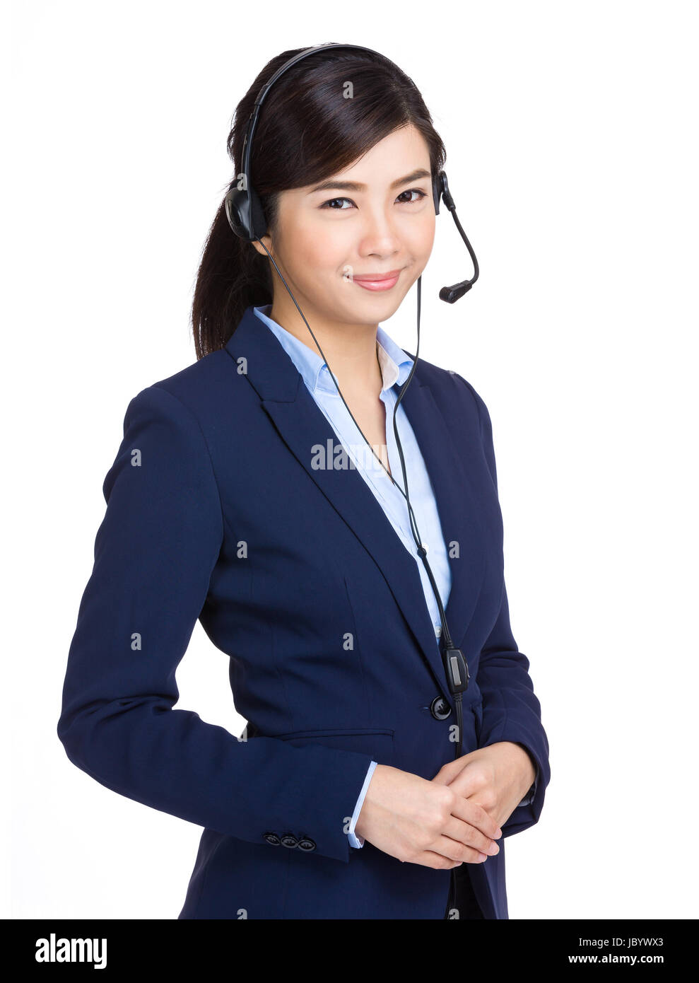 Telemarketing headset woman Stock Photo - Alamy