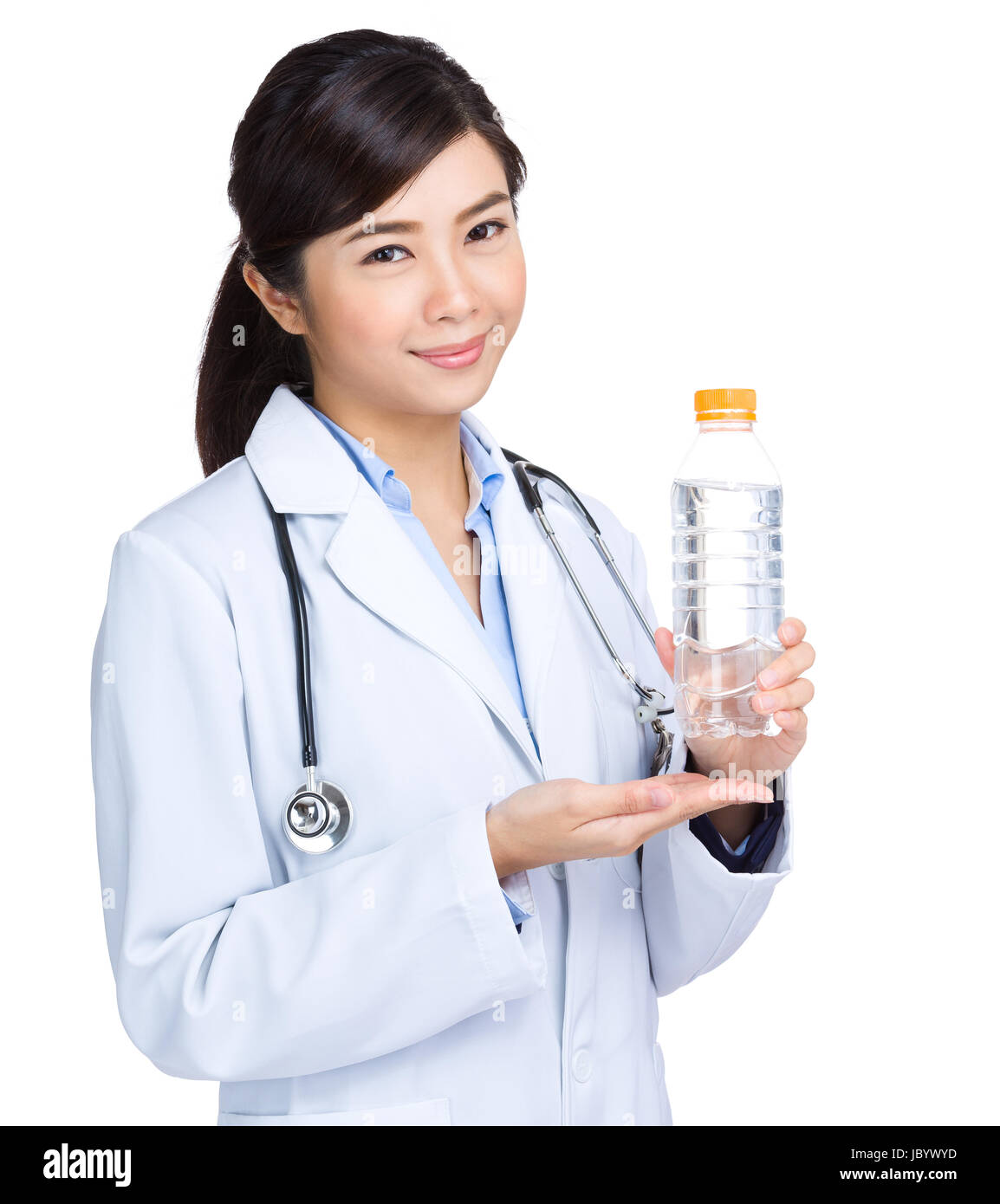 Doctor hold water bottle Stock Photo - Alamy