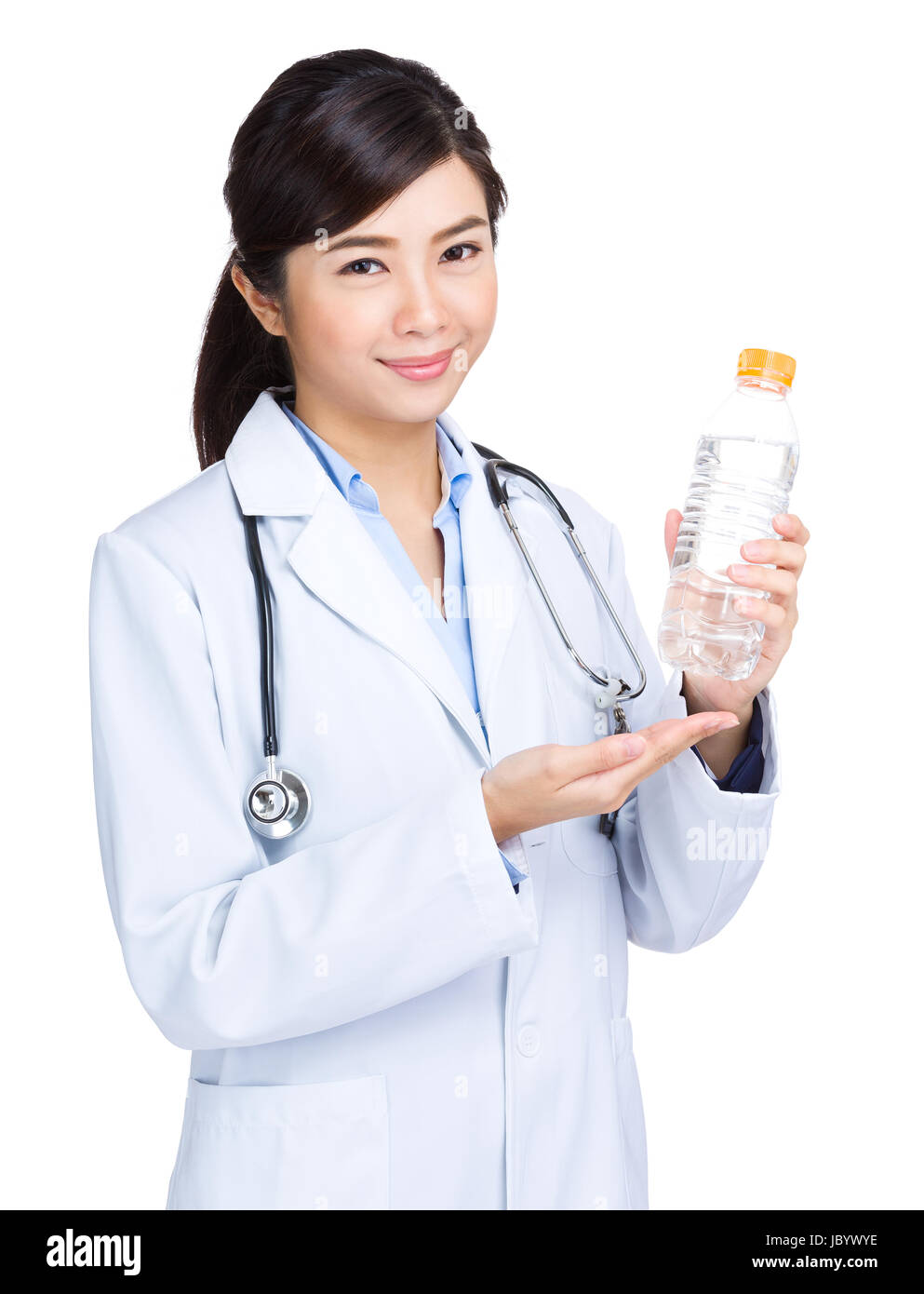 Doctor hold water bottle Stock Photo - Alamy