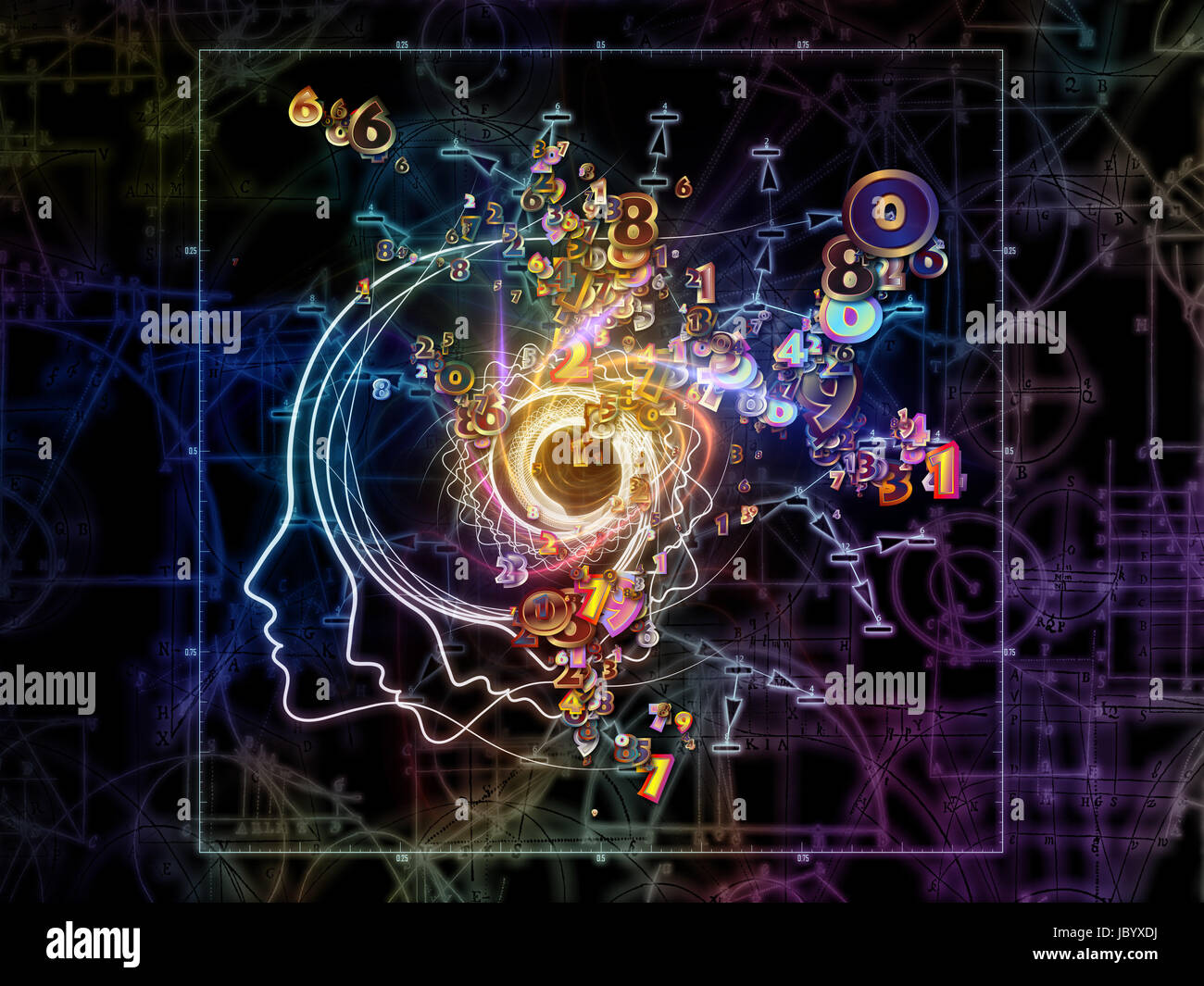 Strange Geometry series. Design composed of human head profile, math ...