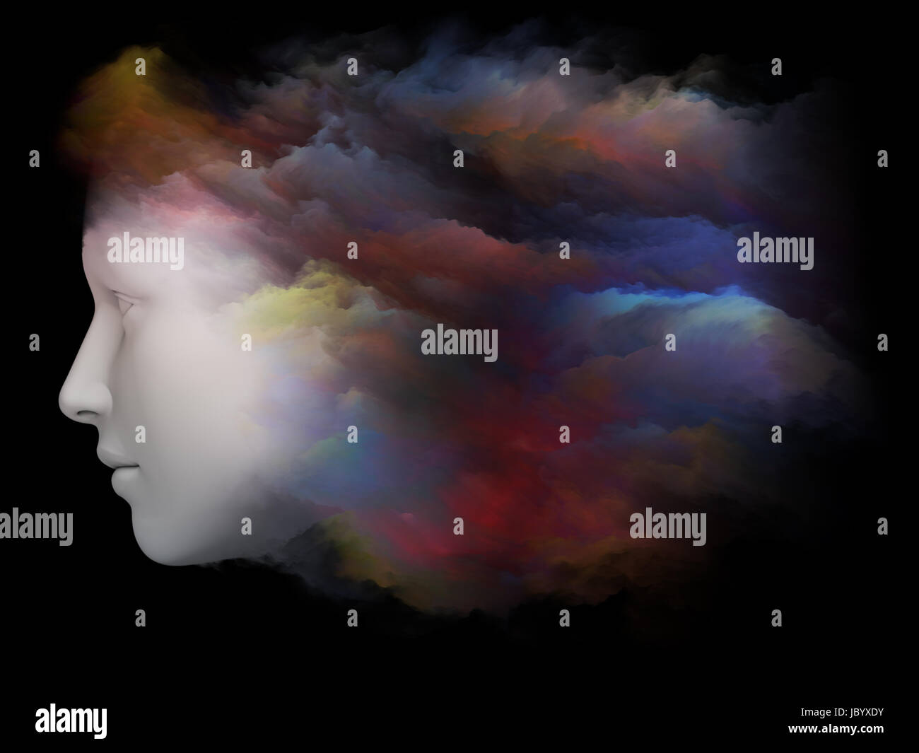 Colorful Mind series. Background design of human head and fractal ...