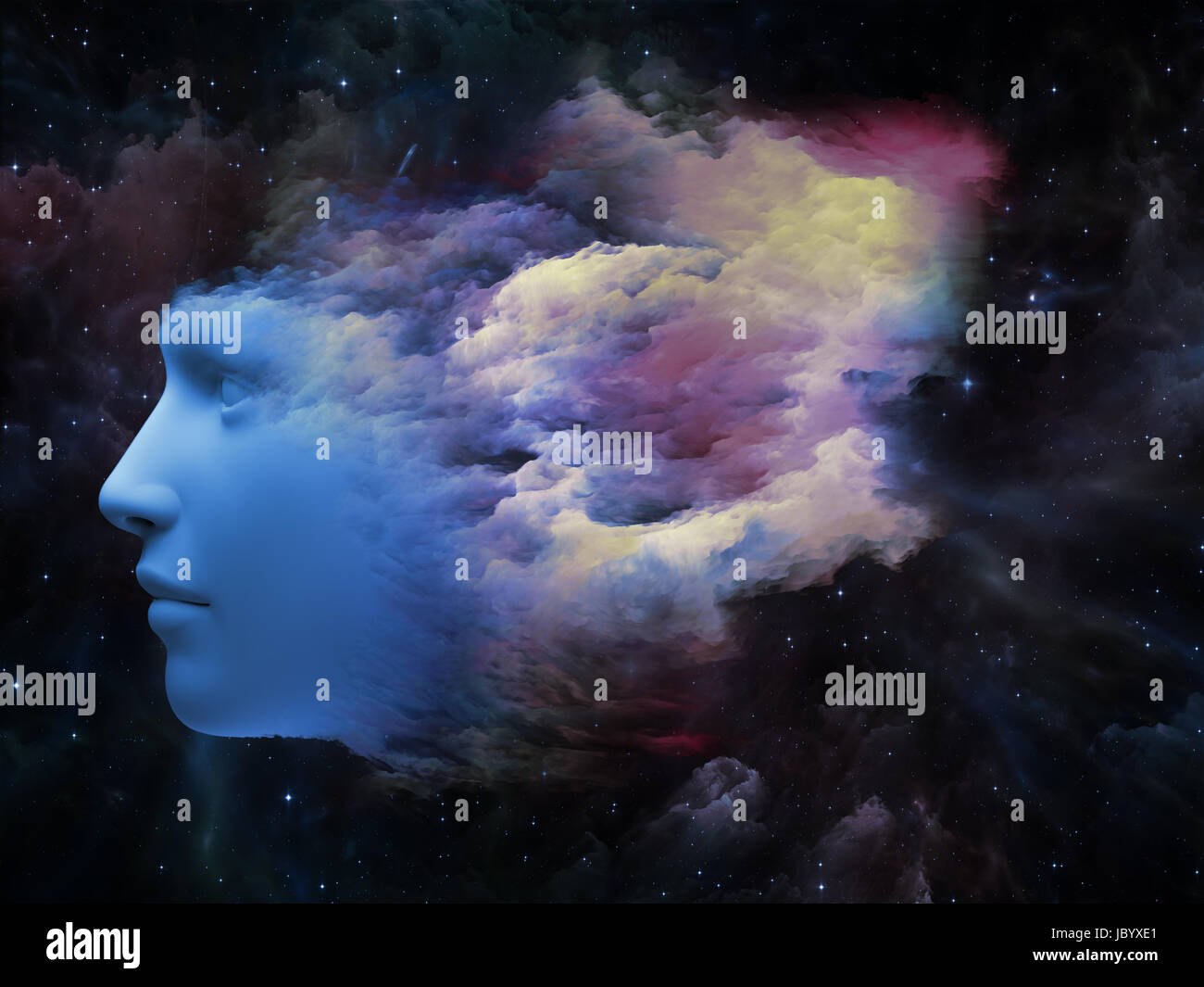 Universal Mind series. Background composition of human head and fractal ...