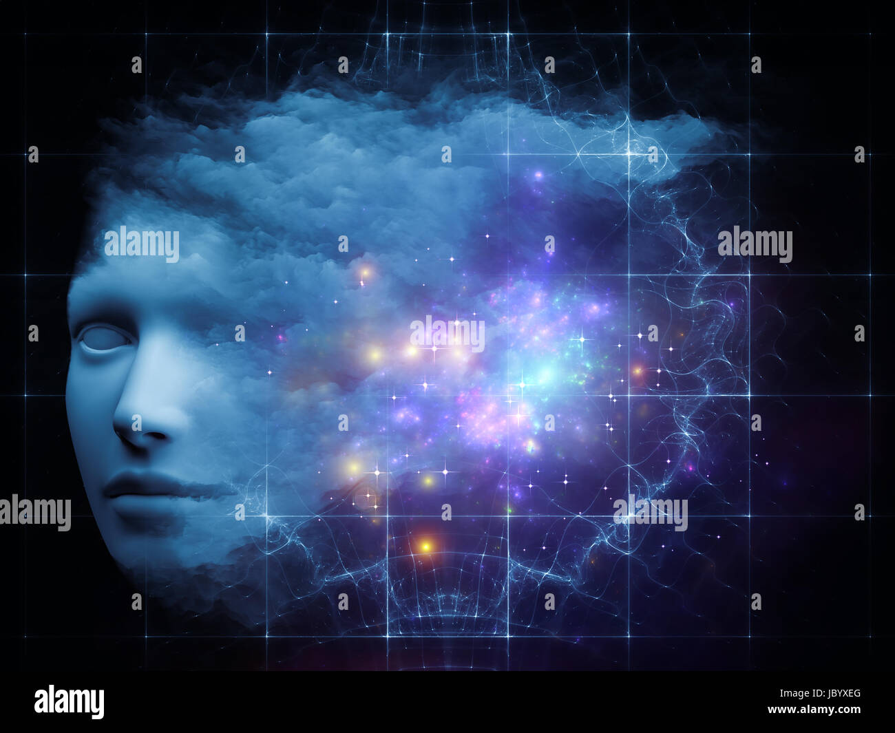 Mind Grid series. Creative arrangement of human head and fractal colors ...