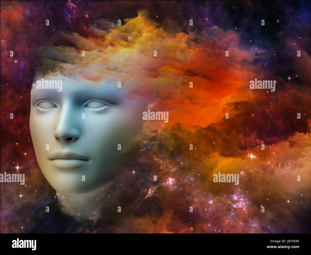 Colorful Mind series. Background design of human head and fractal ...