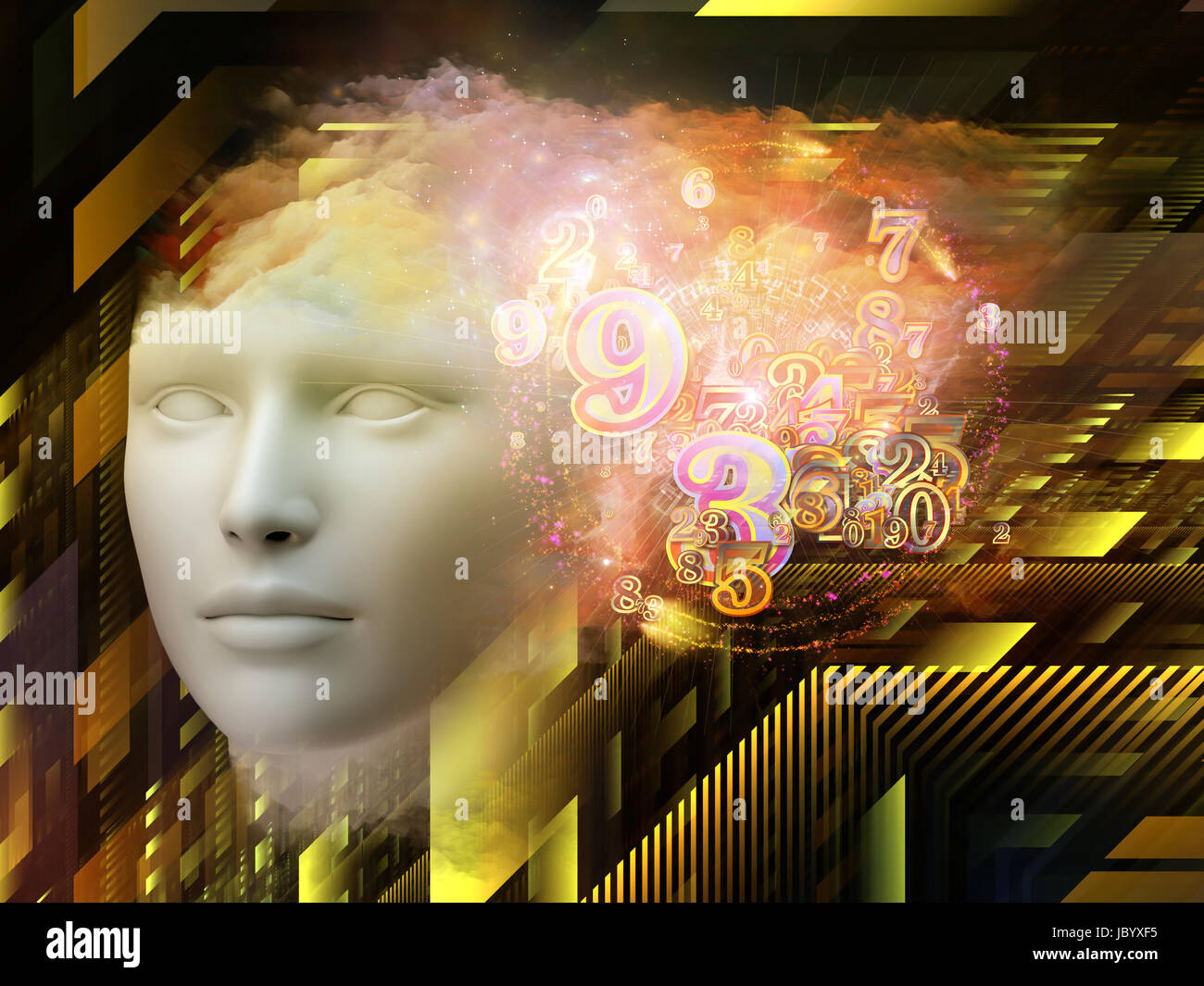 Colorful Mind series. Backdrop of human head and fractal colors on the ...