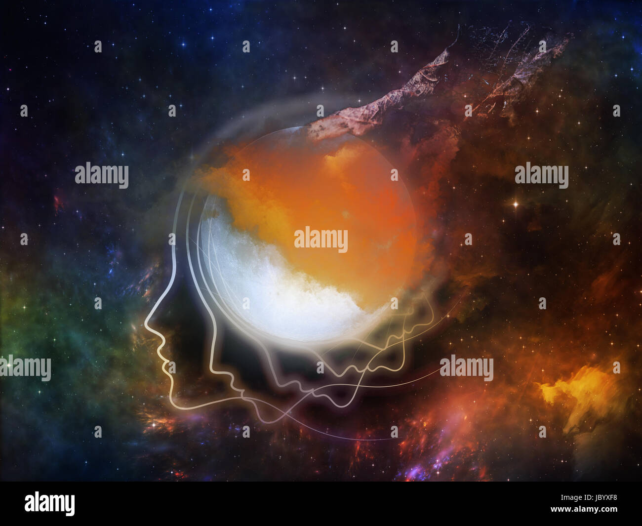 Inner Moon series. Composition of moon, human profile and design ...