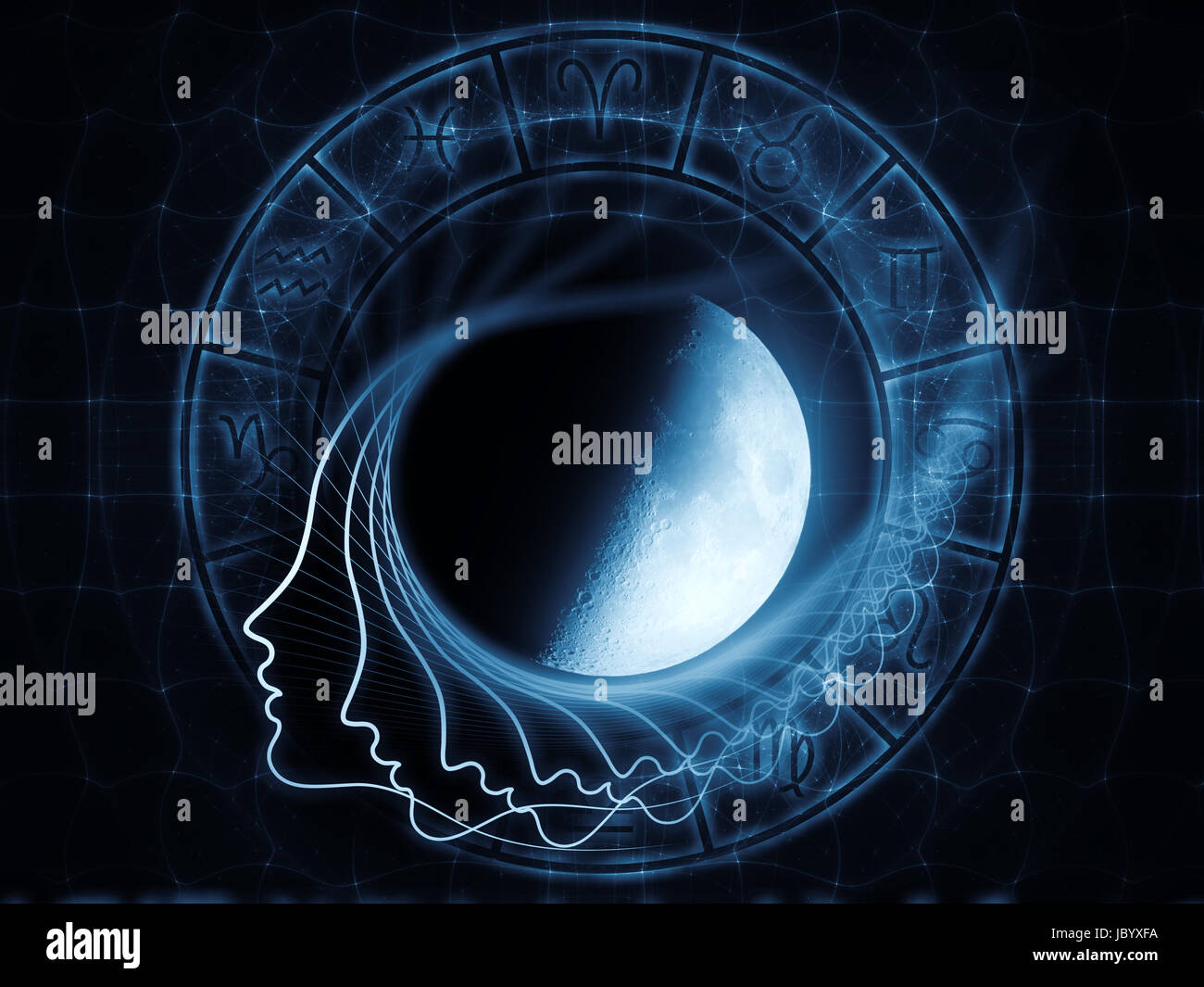 Inner Moon series. Interplay of moon, human profile and astrological ...