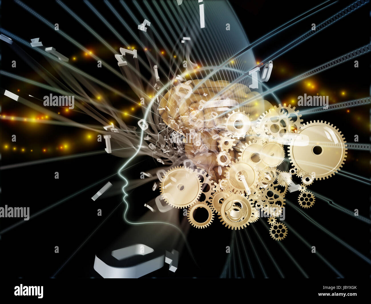Human Mind series. Composition of brain, human outlines and fractal ...