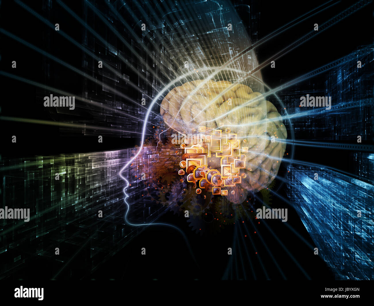 Human Mind series. Background design of brain, human outlines and ...