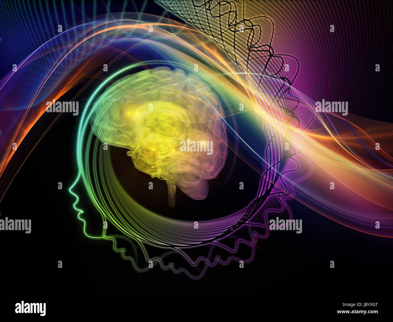 Human Mind series. Design composed of brain, human outlines and fractal ...