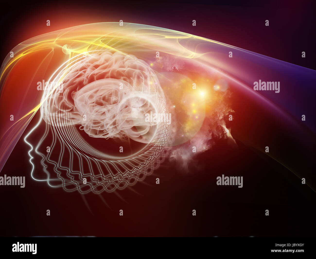 Human Mind series. Arrangement of brain, human outlines and fractal ...