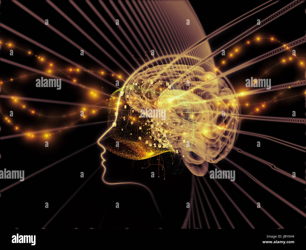 Human Mind series. Artistic background made of brain, human outlines ...