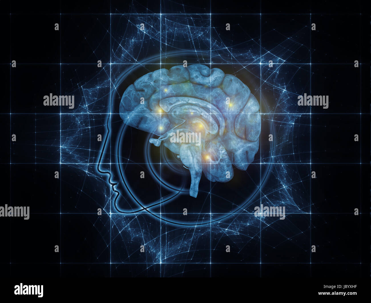 Human Mind series. Abstract arrangement of brain, human outlines and ...