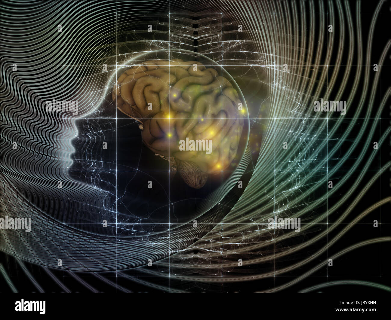 Human Mind series. Graphic composition of brain, human outlines and ...