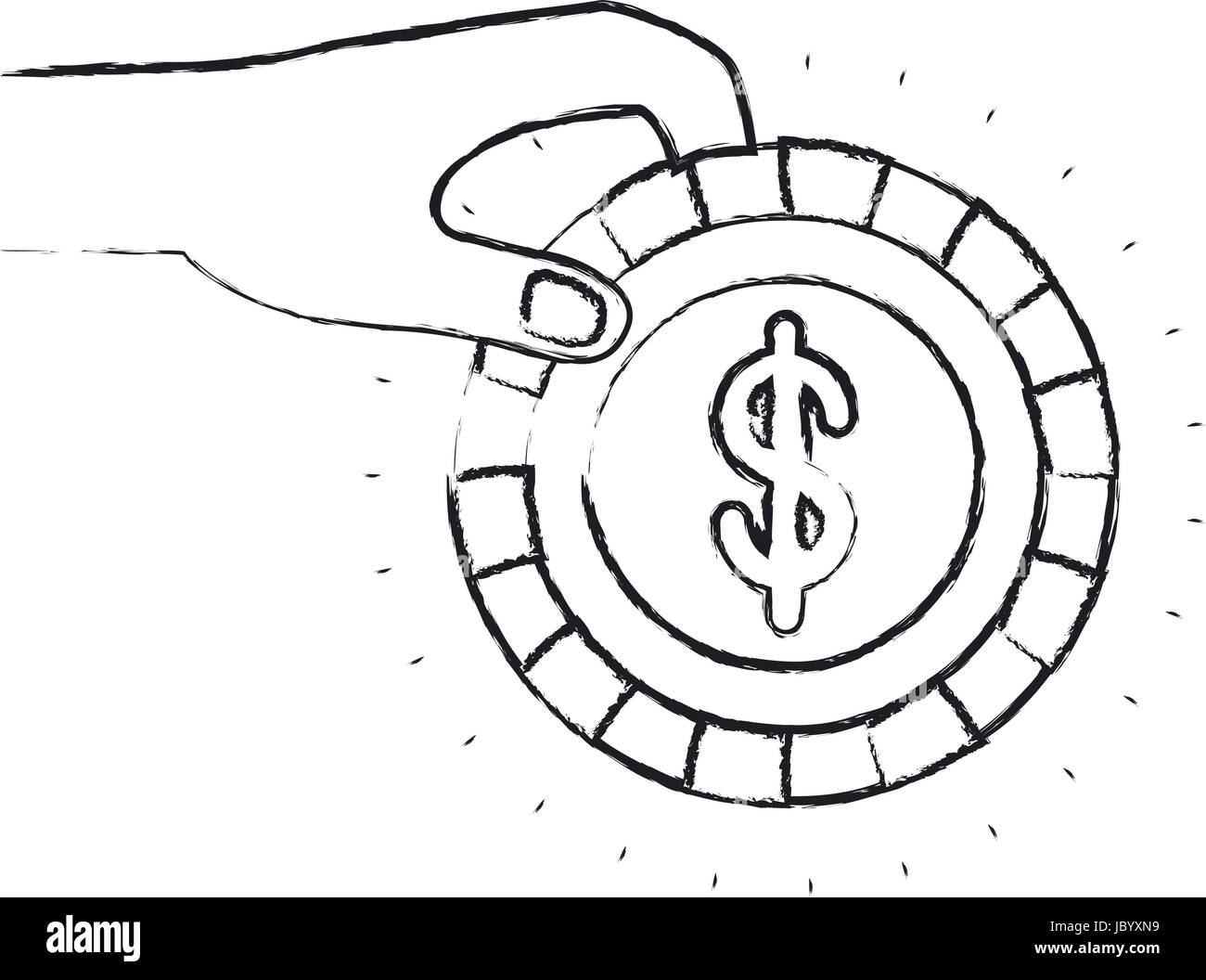 blurred silhouette side view of hand holding a coin with dollar symbol ...