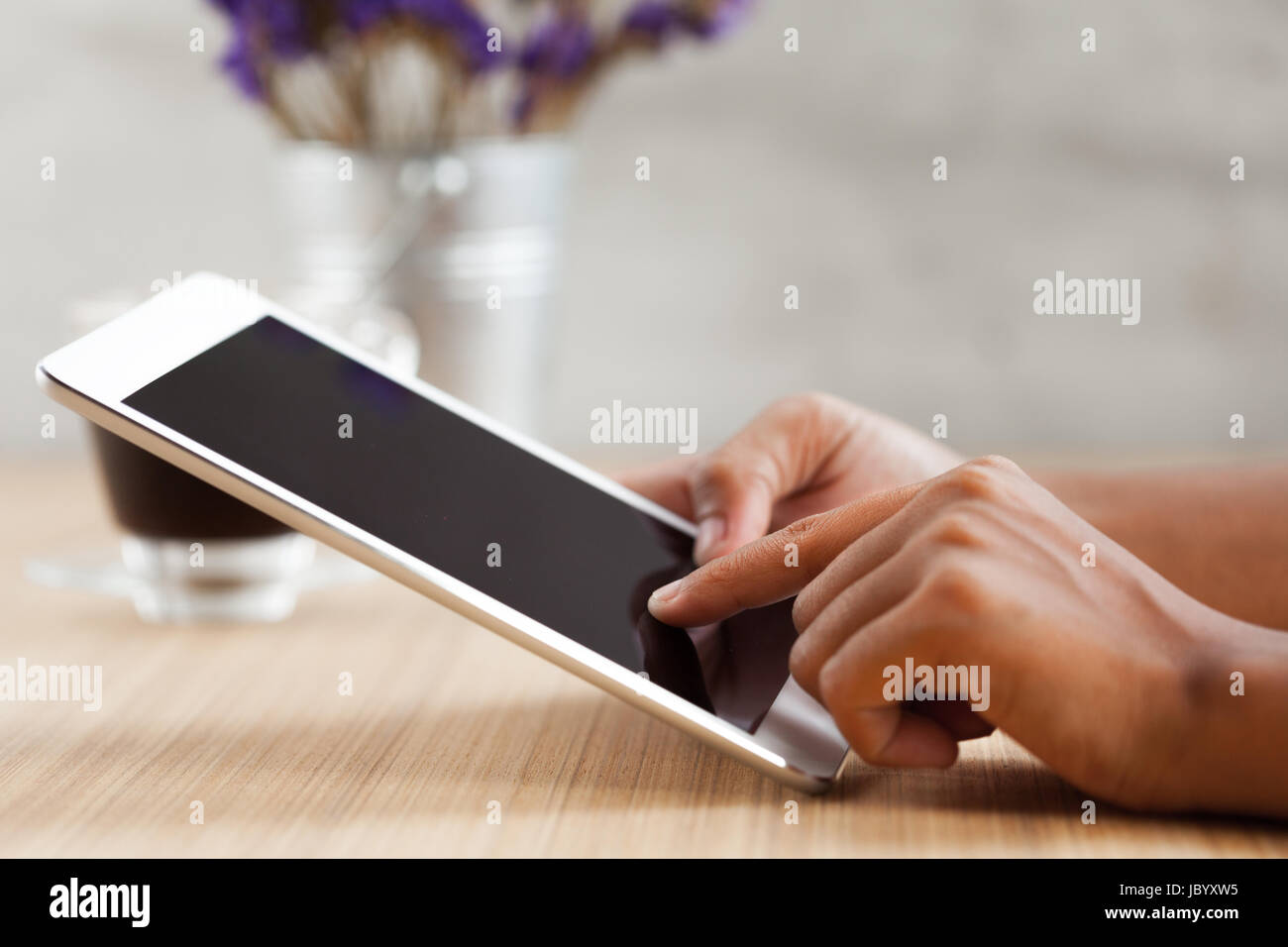 close-up hand touching on digital tablet Stock Photo - Alamy