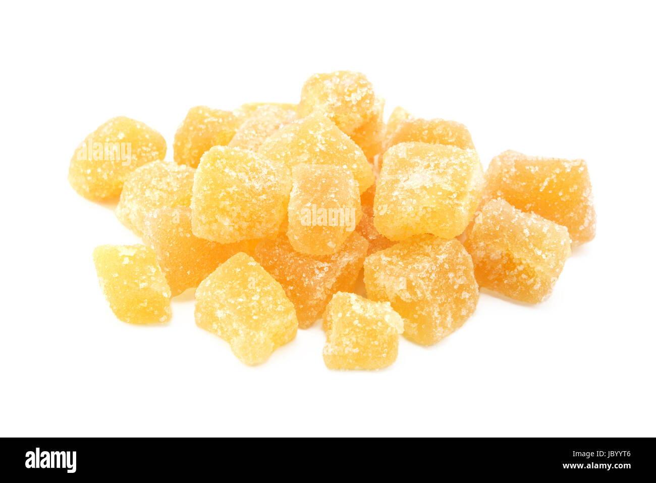 Cubes of crystallised stem ginger, isolated on a white background Stock ...