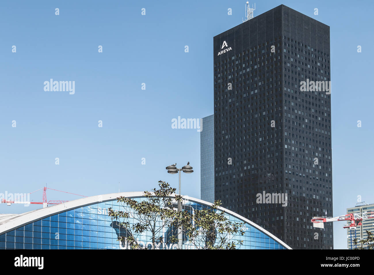 Nanterre, FRANCE, May 09, 2017 - Close-up on the skyscraper "AREVA", an ...