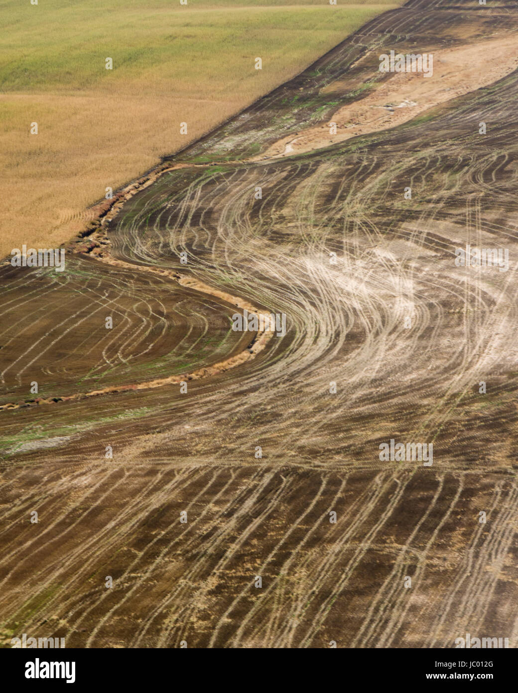 Aerial view of brown fallow cropland that has been harvested Stock ...