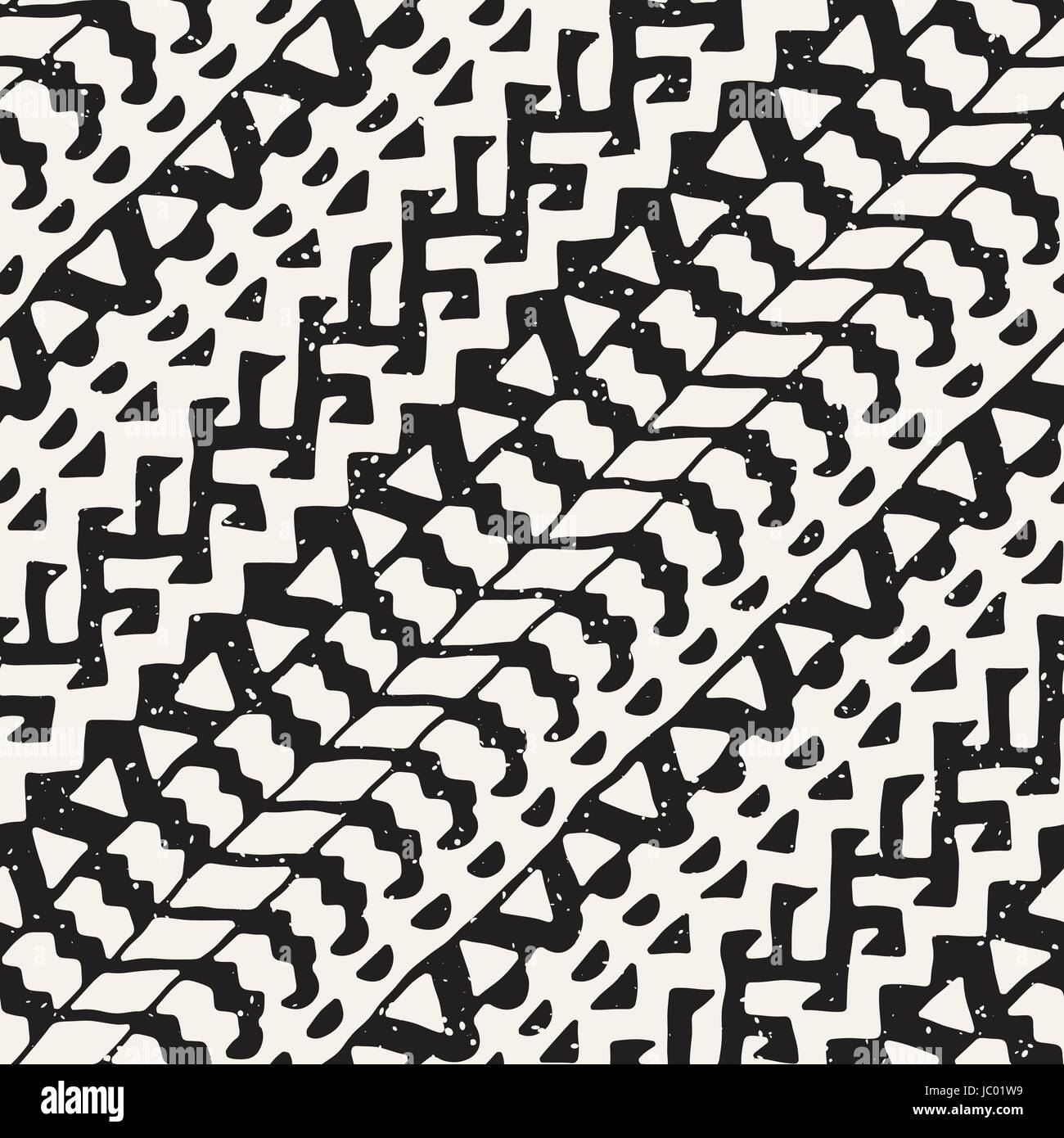Black and white tribal vector seamless pattern with doodle elements ...