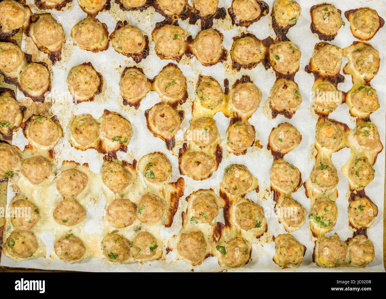 Warm baked meat balls on an oven pan ready to serve Stock Photo - Alamy
