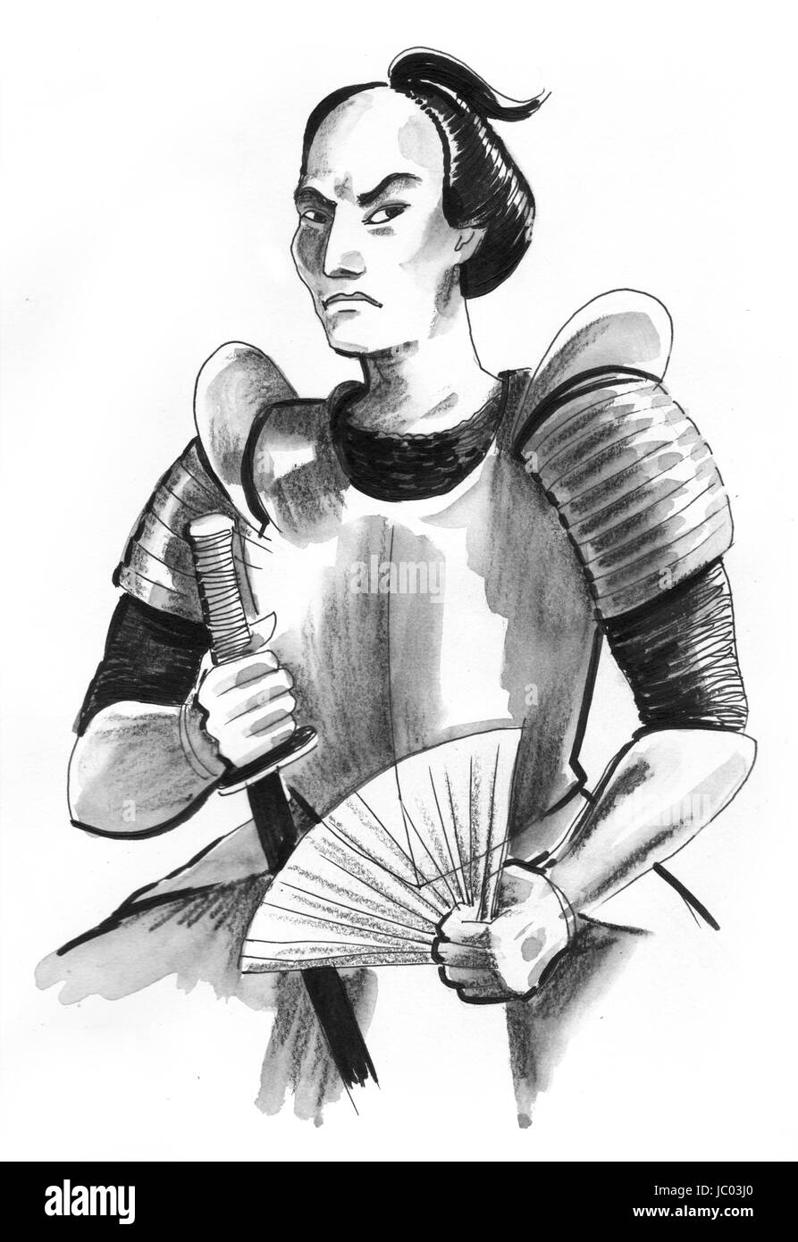 Samurai drawing Black and White Stock Photos & Images - Alamy