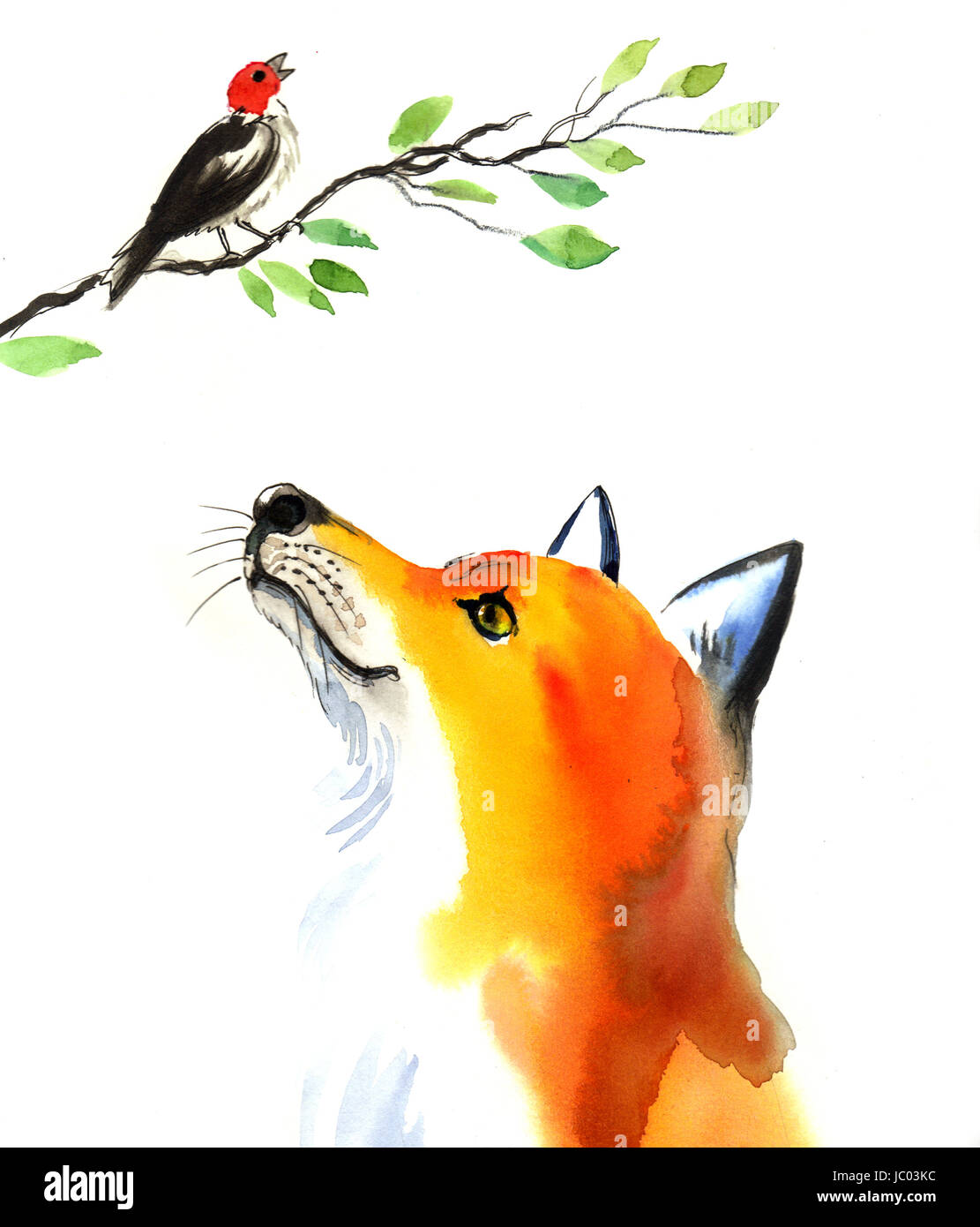 Fox and bird Stock Photo - Alamy