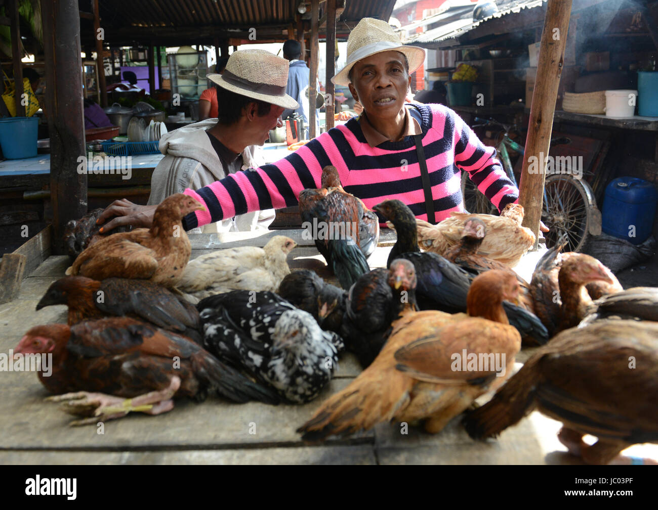 Chickens sold in the colorful market in Antsirabe, Madagascar Stock ...