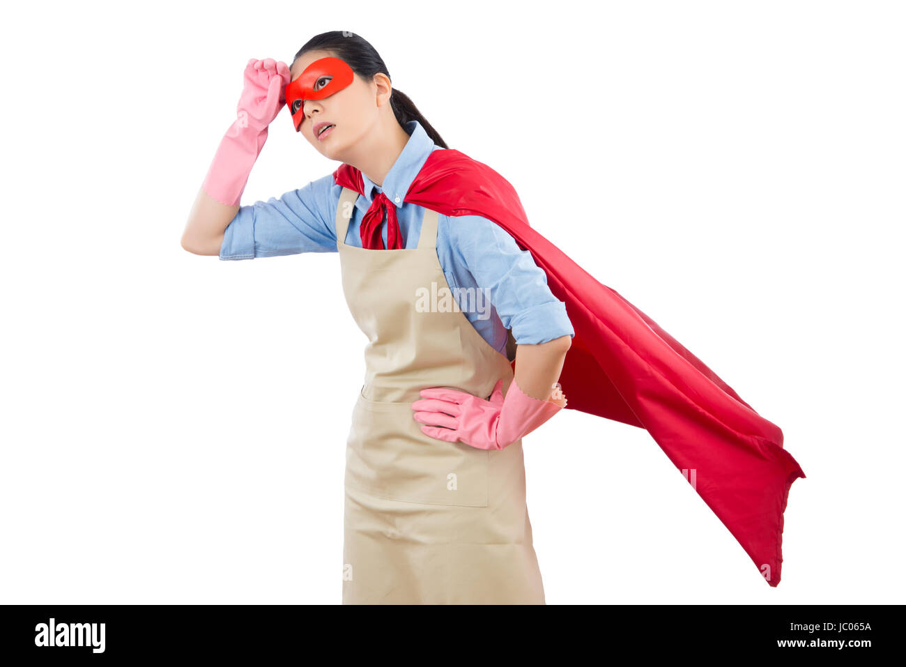 housewife superhero feel tired and exhausted after doing the housework ...