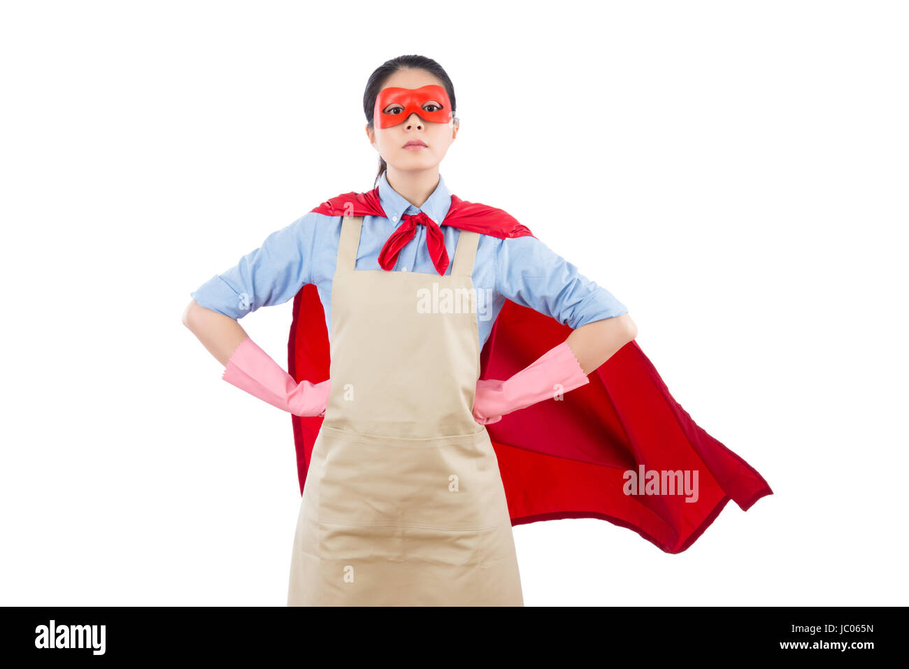 successful superhero house clean worker standing and ready for cleaning ...