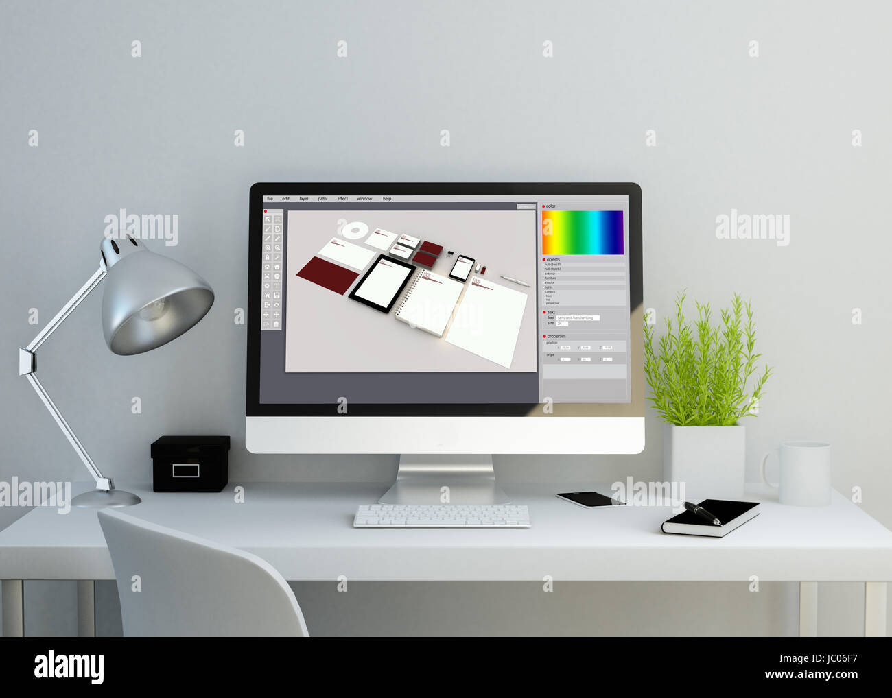 modern clean workspace mockup with branding design software on screen ...