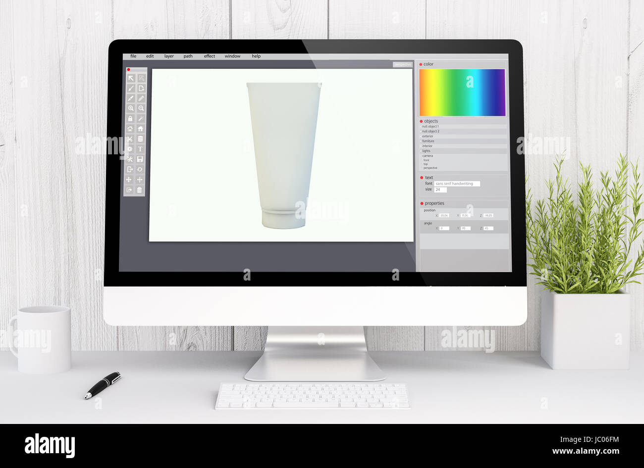 3d rendering product design software on computer. All screen graphics ...