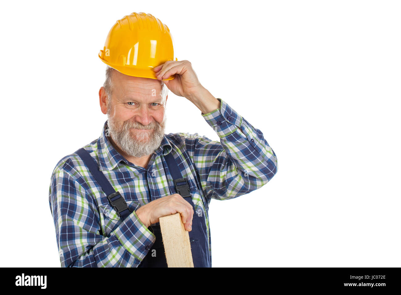 Picture of a confident elderly worker posing on an isolated background ...